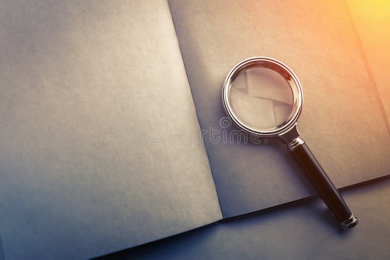 Blank Page Notebook with a Magnifying Glass Stock Image - Image of ...