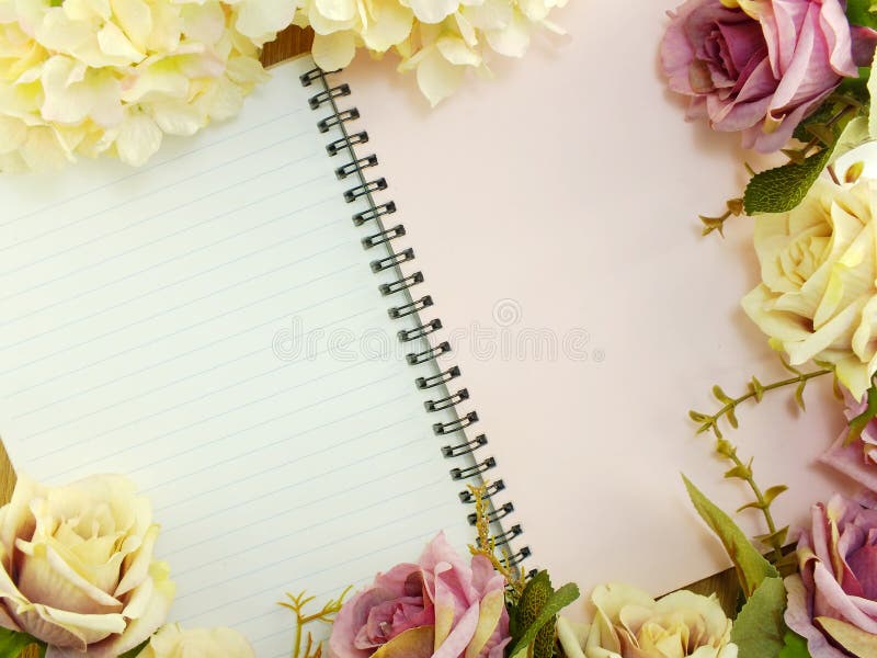 Blank Page of Notebook and Pink Roses Flower Stock Photo - Image of ...