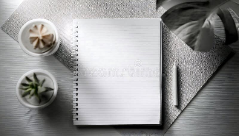 Blank Textured Notebook Page on Subtle Grid Background with Plant Decor ...