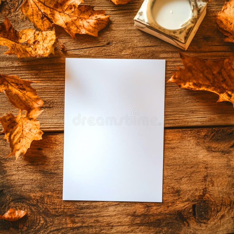 Blank Paper Autumn Mockup Rustic Fall Background Stock Illustration ...