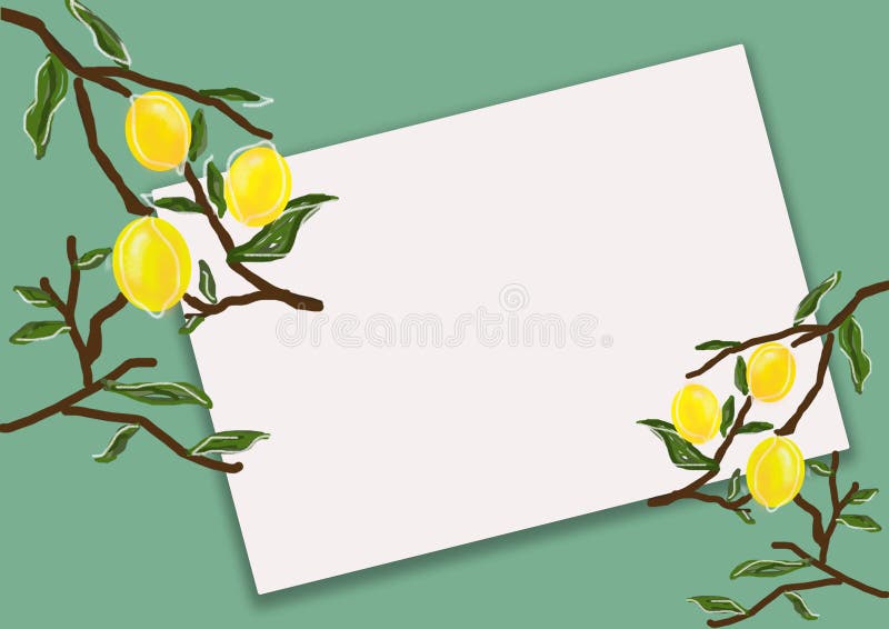 Blank Paper Background with Abstract Lemon Tree on Border Frame Stock ...