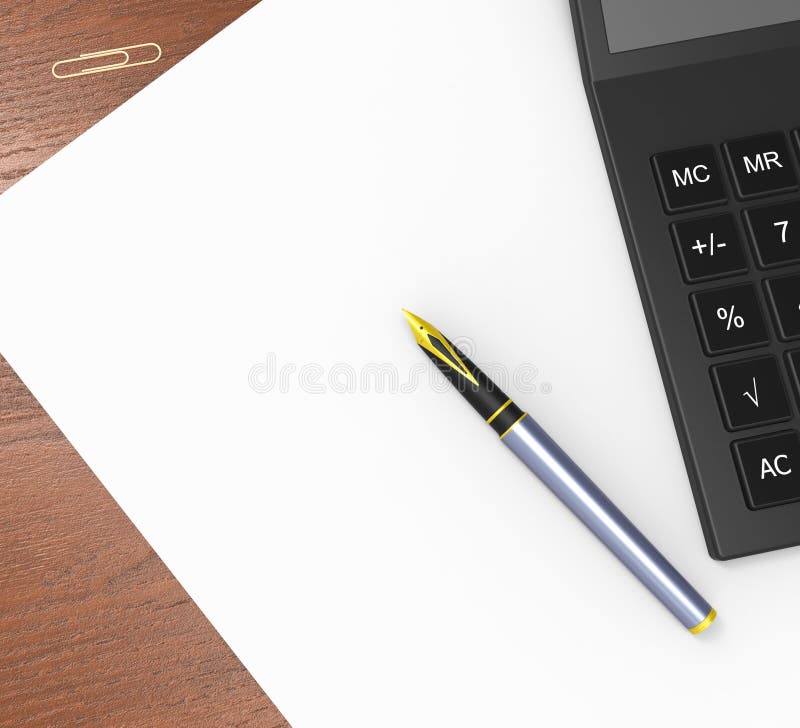 Blank Paper and Calculator Shows Calculating Stock Illustration ...
