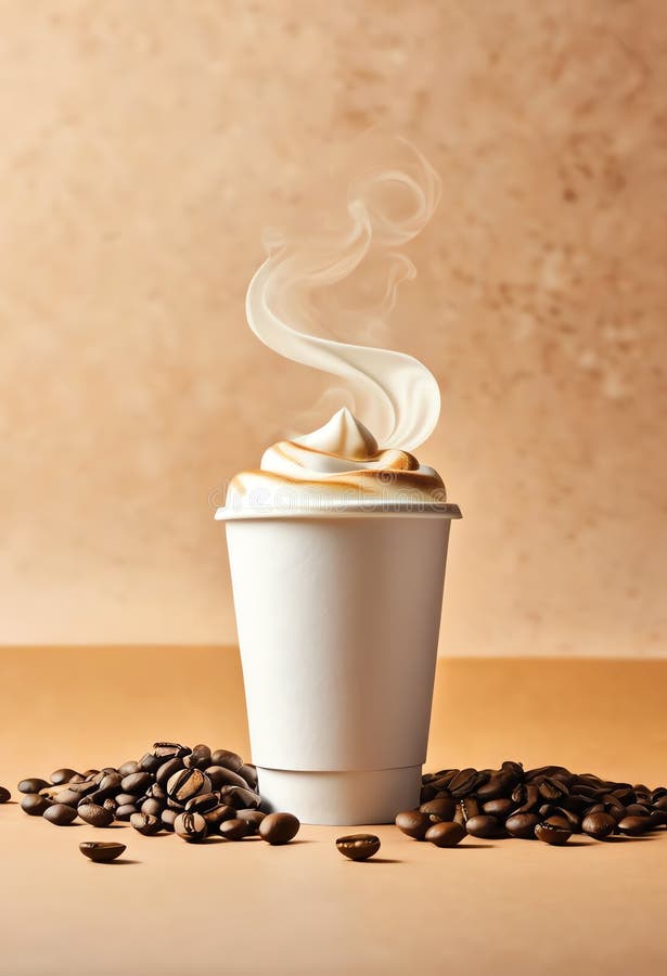 A Blank Paper Cup Mockup of Hot Coffee with Coffee Beans Decoration ...