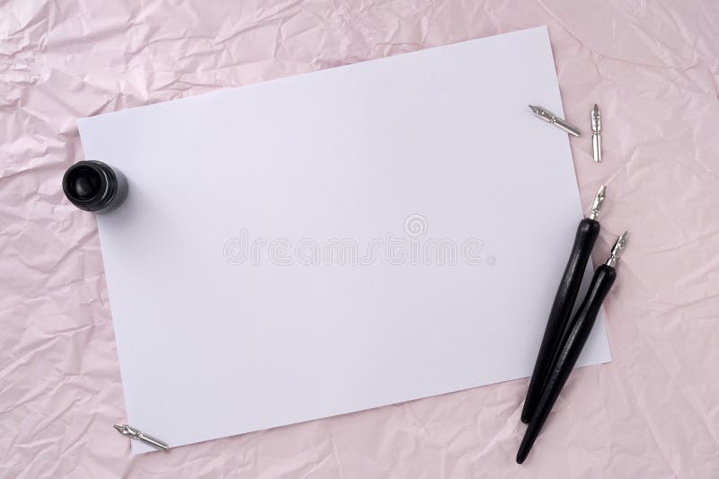 Blank Paper with Dip Pen on Wrinkled Paper Texture Background. Writer ...