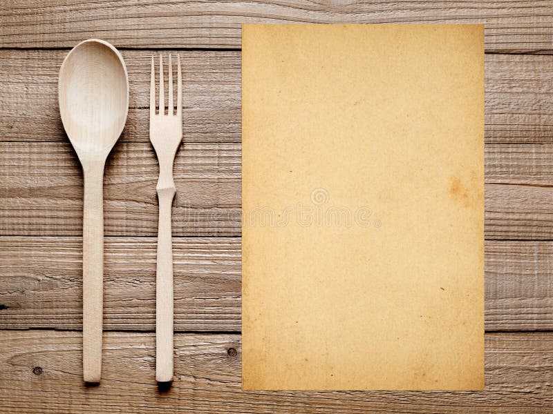 Blank Paper, Fork and Spoon Stock Image - Image of cafe, restaurant ...