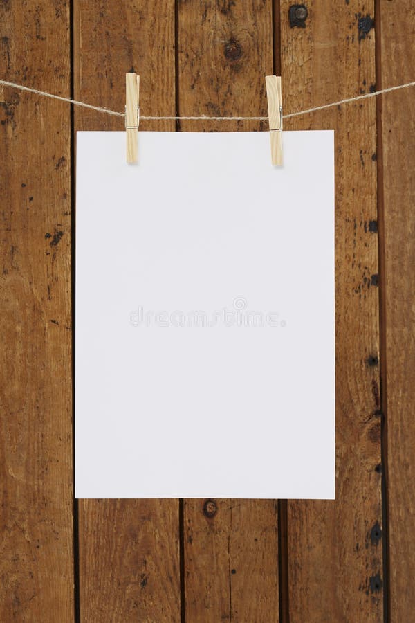 Blank Paper Hanging in Clothespins on Washing Line Stock Image - Image ...