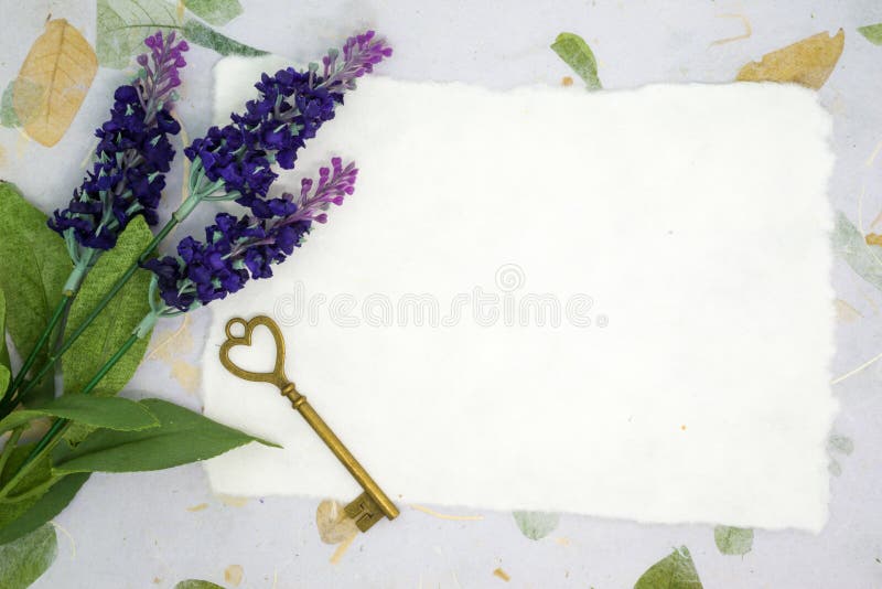 Blank Paper with Lavender and Old Key Stock Photo - Image of white ...