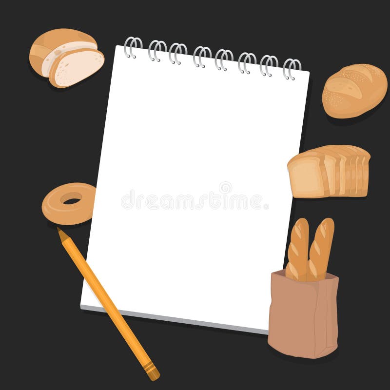 Blank Paper Note with Bakery Bread and Pastry Stock Vector ...