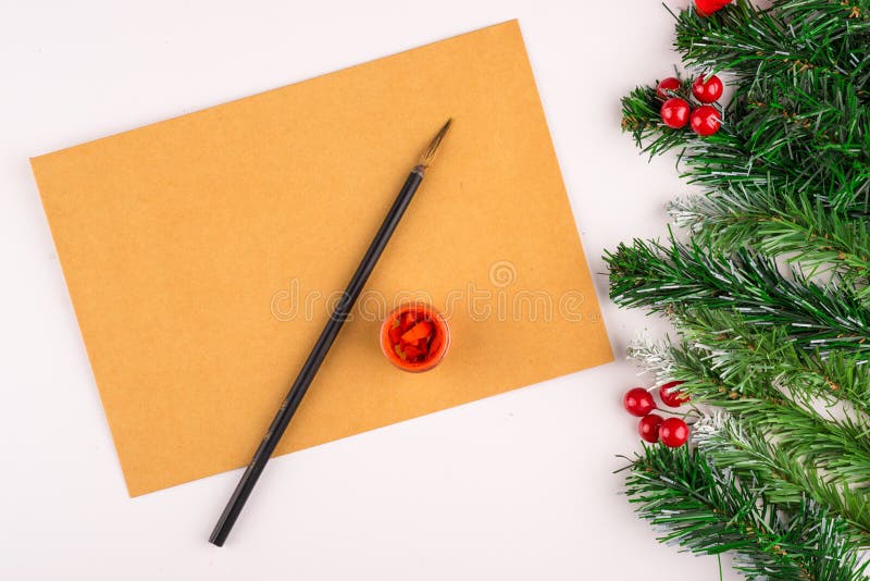 Blank Paper Note with Brush and Christmas Tree Branches Stock Photo ...