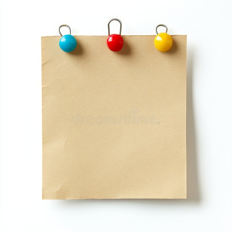 Blank Paper Note with Colorful Clips on White Background Stock ...