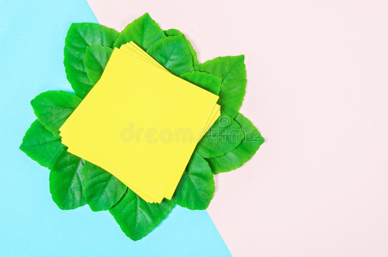 Blank Paper Note on Green Leaves Stock Image - Image of classical ...