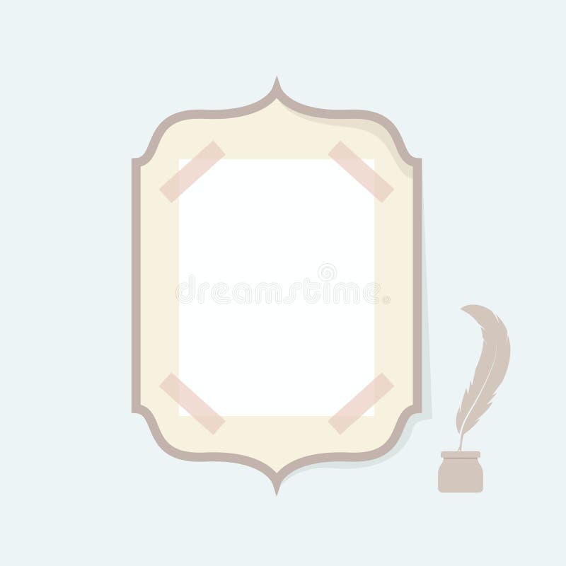 Blank Paper Notes Frame with Feather Pen Vector Elemenet Design ...