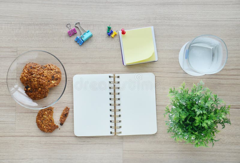 Blank Paper and Office Tools on the Wood Table - Top View Stock Image ...