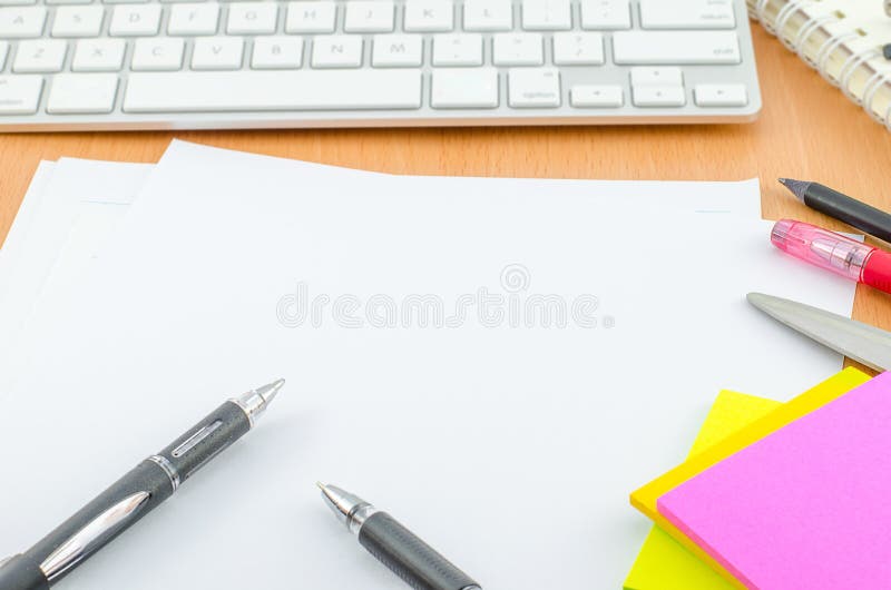 Color Note Paper with Pen on Computer Desk Stock Photo - Image of page ...