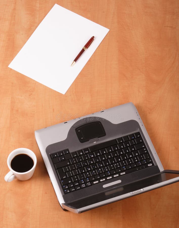Blank Paper, Pen Cup of Coffee and Laptop on the Desk Stock Photo ...