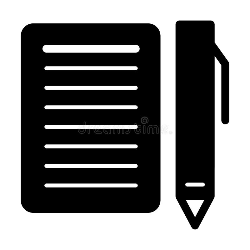 Blank Paper and a Pen Vector Icon. Black and White Illustration of Note ...