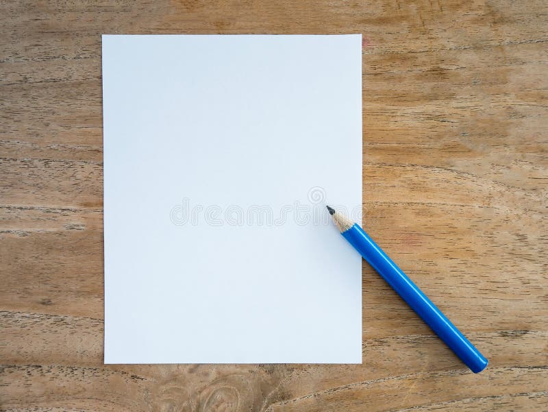 Blank Paper with Pencil on Wood Table Stock Photo - Image of letter ...