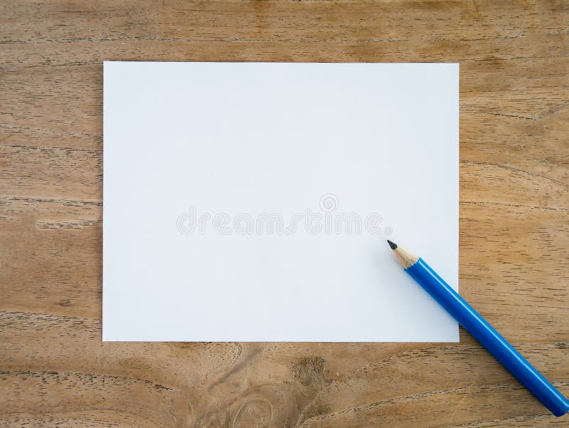 Blank Paper with Pencil on Wood Table Stock Image - Image of design ...