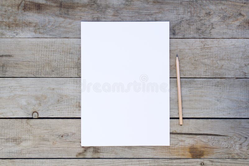 Blank Paper with Pencil on Wooden Table. Stock Photo - Image of paper ...