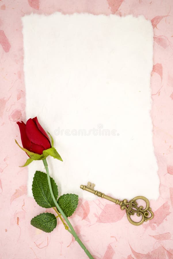 Blank Paper with Red Rose and Old Key Stock Photo - Image of paper ...
