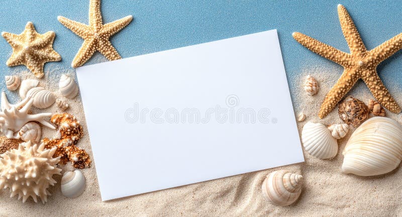 Blank A4 Paper Rests Sand Bordered Corals Shells Creating Serene ...