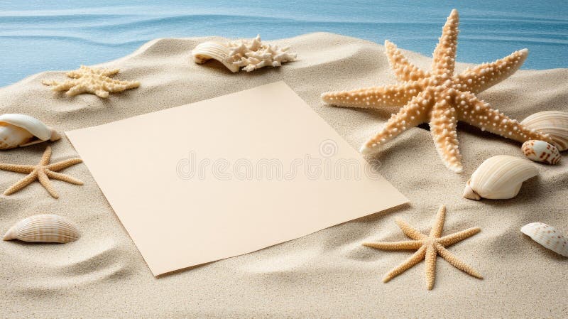 Blank A4 Paper Rests on Sand, Bordered by Corals and Shells, Creating a ...