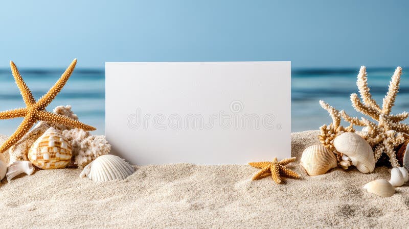 Blank A4 Paper Rests on Sand, Bordered by Corals and Shells, Creating a ...