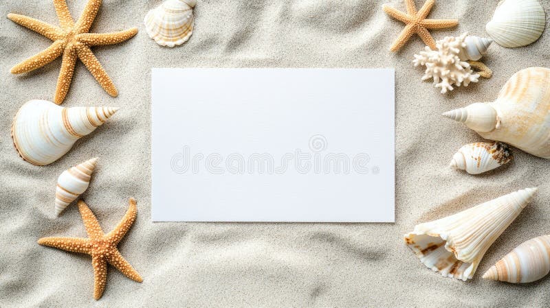 Blank A4 Paper Rests on Sand, Bordered by Corals and Shells, Creating a ...