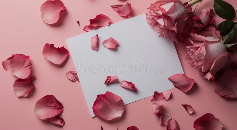 A Blank Paper and Rose Petals on a Pink Background Stock Image - Image ...