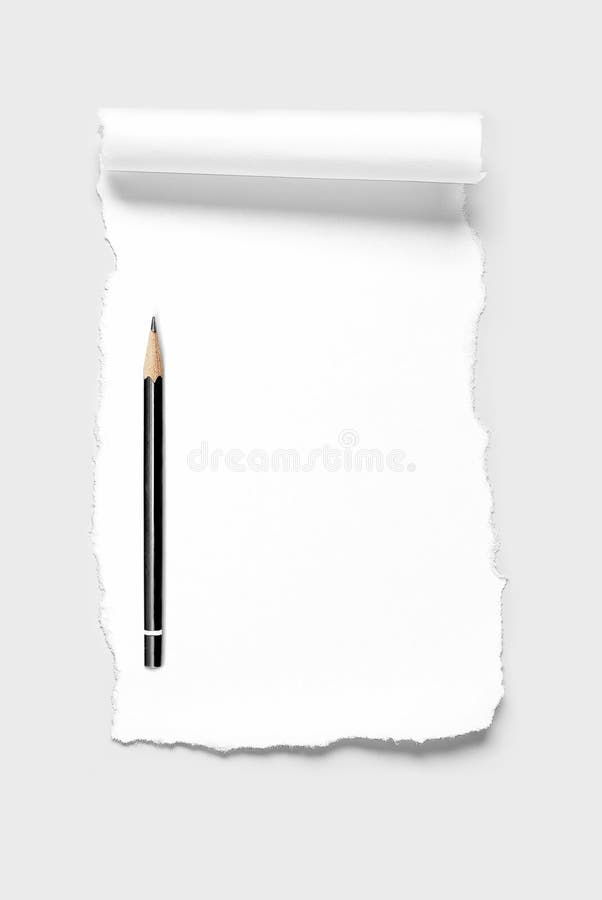 Blank Paper Scrap with Scrolled Edge and Pencil Stock Image - Image of ...