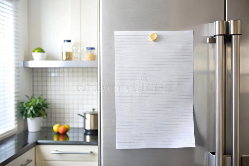 Blank Paper Sheet on Fridge Door Stock Illustration - Illustration of ...