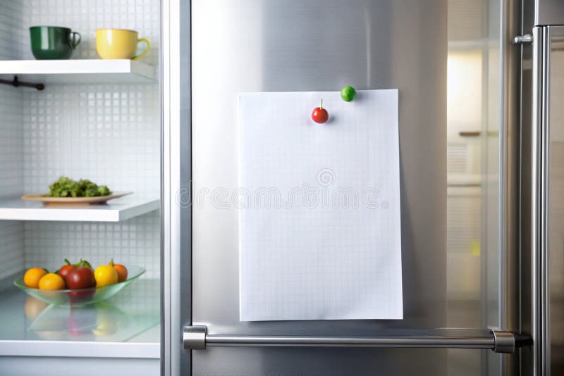 Blank Paper Sheet on Fridge Door Stock Illustration - Illustration of ...