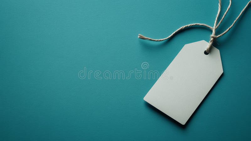 Blank Paper Tag with String on Teal Background. Stock Image - Image of ...