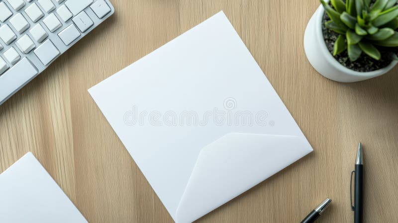 Blank Paper and a Blank White Envelope Lay on the Modern Office Desk ...
