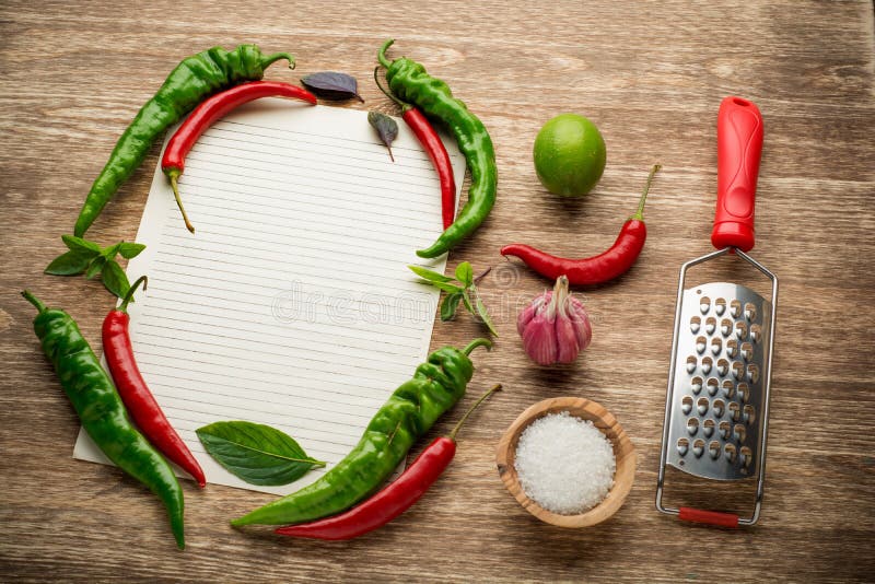 Blank Paper for Your Recipes and Food on Wooden Stock Photo - Image of ...