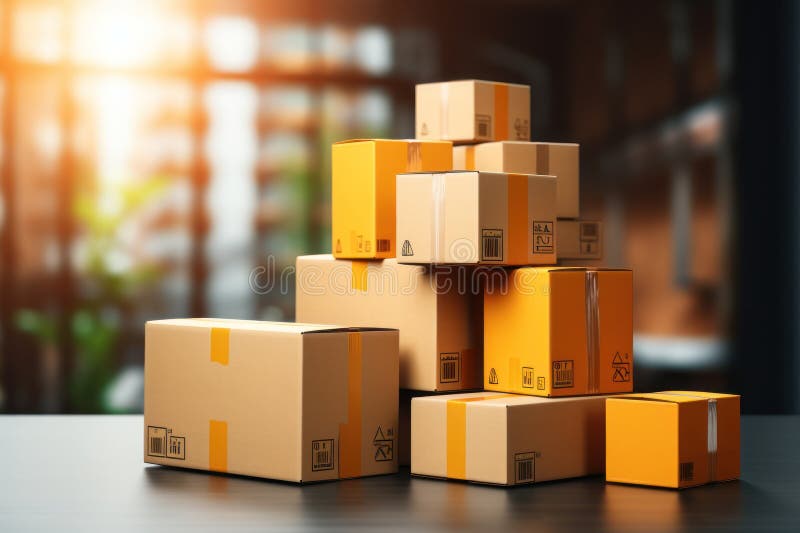 Blank Parcel Box on Table Mockup Product Packaging Concept, Generative ...