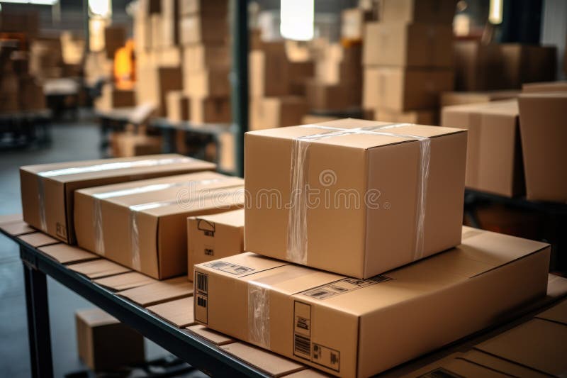 Blank Parcel Box on Table Mockup Product Packaging Concept, Generative ...