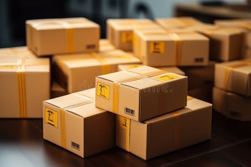 Blank Parcel Box on Table Mockup Product Packaging Concept, Generative ...