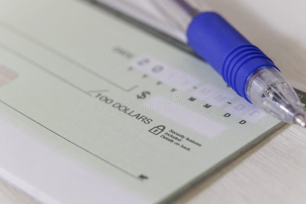 A Blank Personal Cheque with a Pen Stock Image - Image of debt ...