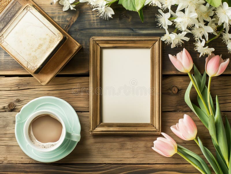 Blank Photo Frame, Flowers and Cup Coffee Stock Photo - Image of orchid ...