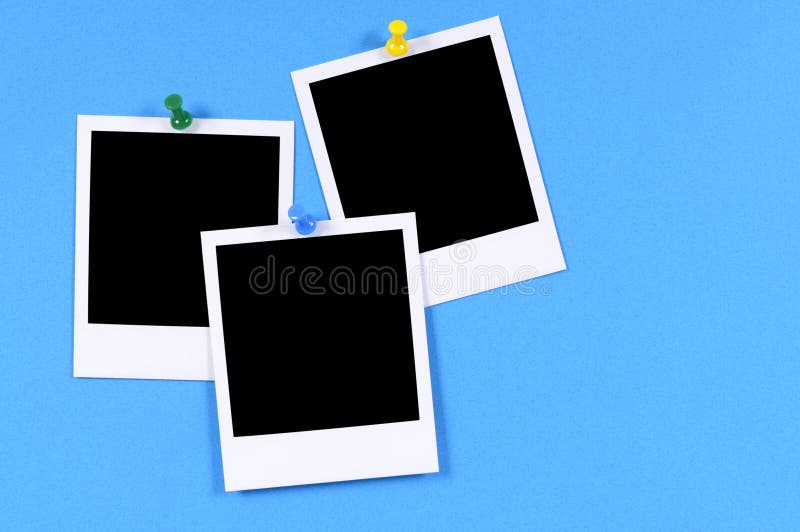 Three Polaroid Photo Frames Copy Space, Blue Background Stock Photo ...