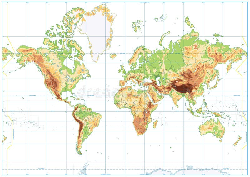 Highly Detailed Physical World Map with Labeling. Vector Illustration ...