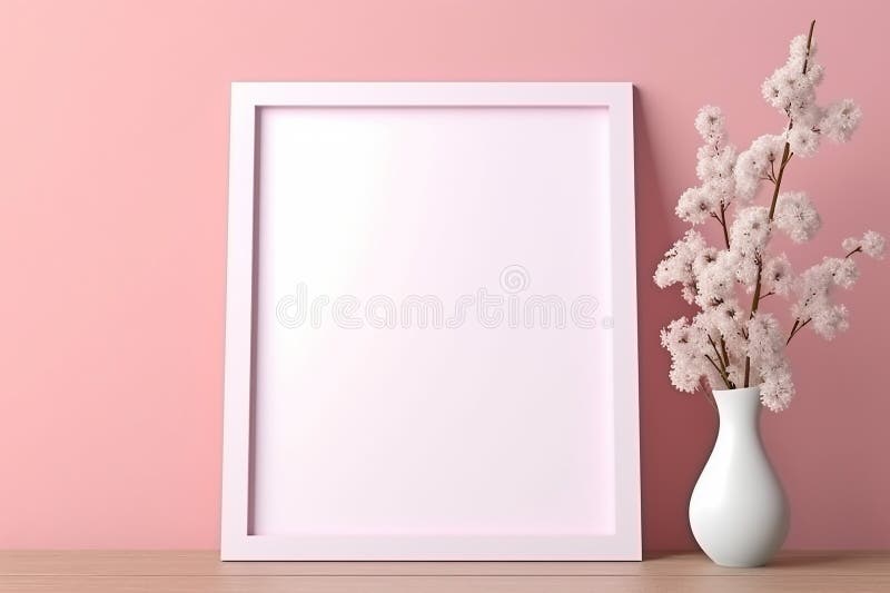 Blank Picture Frame Mockup. Pastel Pink Wall Stock Photo - Image of ...