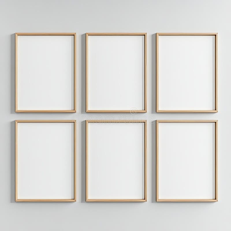 Blank Picture Frames Arranged in a Grid on a Light Wall Stock Image ...