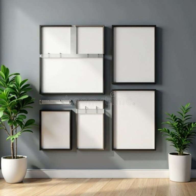 Blank Picture Frames on a Modern Wall Mounted Rack, Gallery, Clean ...