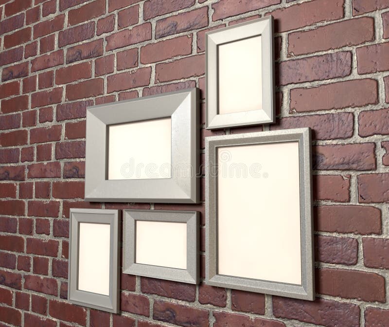 Blank Picture Frames on a Wall Perspective Stock Image - Image of frame ...