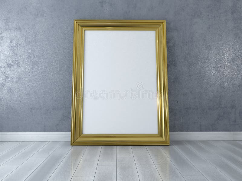 Blank Picture with Gold Frame Standing on Floor. Design Template for ...