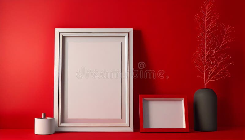 Blank Picture Photo Frame Mockup on Red Wall Stock Illustration ...