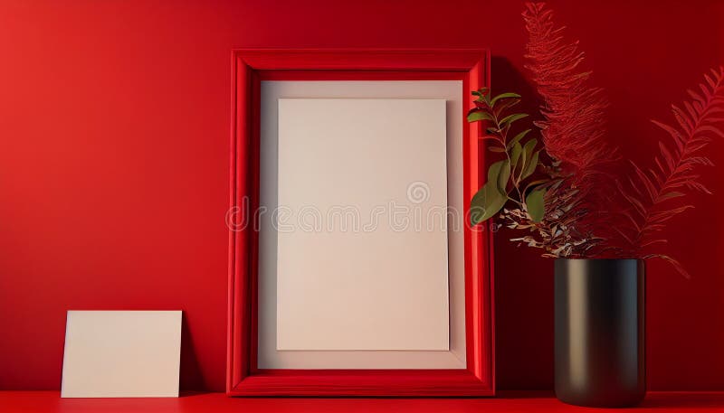 Blank Picture Photo Frame Mockup on Red Wall Stock Illustration ...