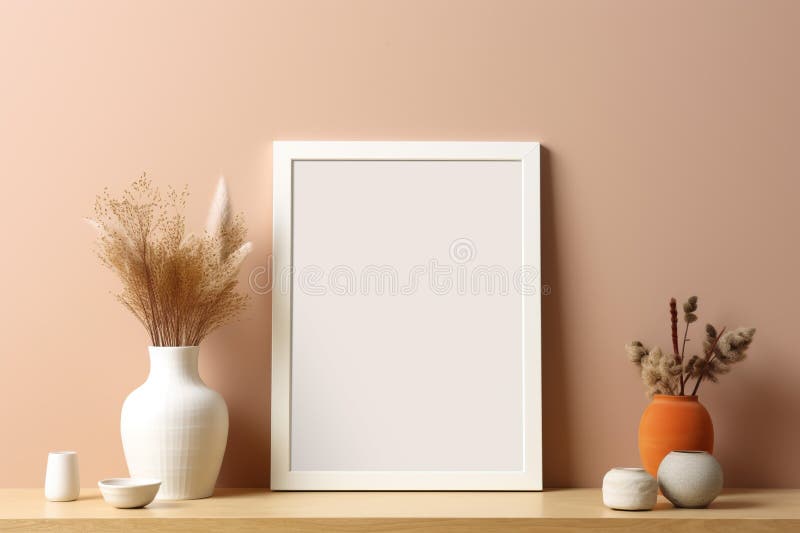 Blank Picture Vertical Frame Mockup on a Warm Orange Color Wall, Boho ...